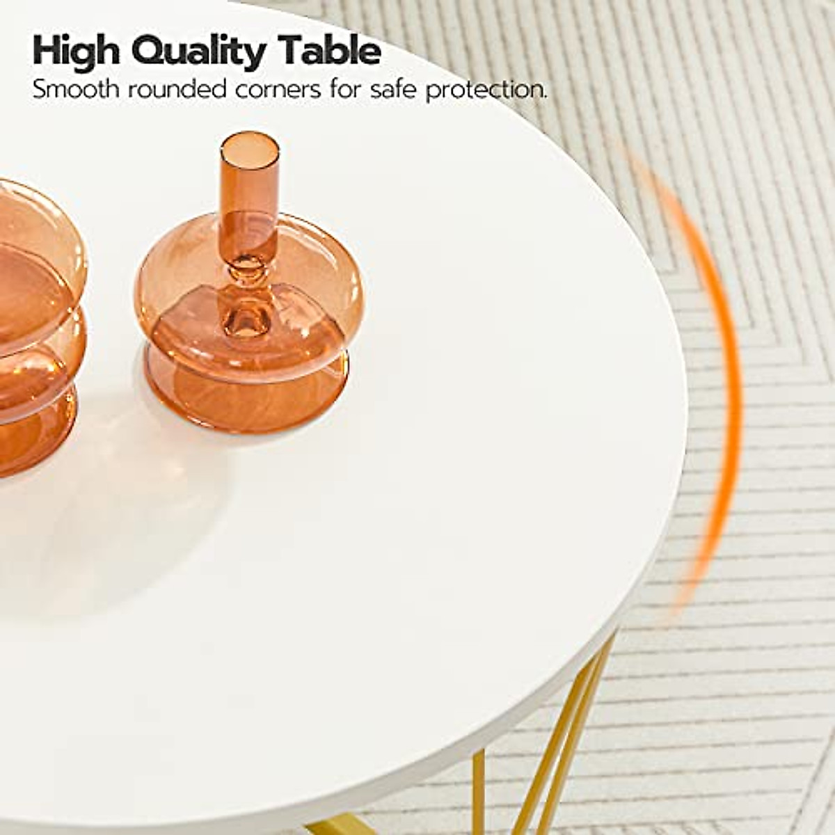 HOOBRO Round Coffee Table Set of 2, Gold Coffee End Table with Metal Frame, Small Coffee Table for Living Room Bedroom Balcony Yard, Modern Style, White and Gold, GD80BZ01