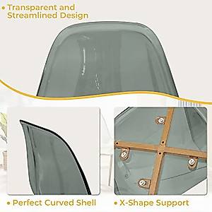 GreenForest Acrylic Ghost Chairs Set of 4, Dining Kitchen Room Chairs with Crystal Seat, Modern Shell Lounge Chair, Greyish Green