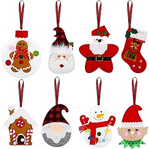 Skylety 8 Pieces 3D Christmas Tree Ornaments Set Felt Santa Elf Snowman Candy Cane Ornament, Christmas Stocking, Gnome Felt Decoration(Santa Claus)