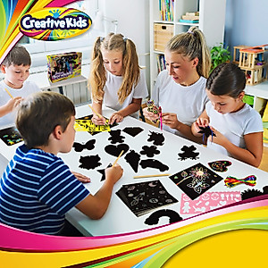 Creative Kids Rainbow Scratch Paper Craft Set - 185 Pieces Scratch Paper Art Kit - Black Scratch Off Pad - Magic Scratchboard Sheets, Stencils - Great Family Activity - Gift for Girls and Boys 4+