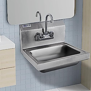 HARDURA Stainless Steel Hand Washing Sink with Gooseneck Faucet, NSF Commercial Wall Mount Hand Sink for Restaurant, Kitchen, Home, 17X15 Inches