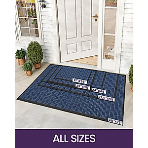 DEXI Front Door Mat Outside Entrance, All-Season Heavy Duty Rubber Indoor Outdoor Doormat, Fade Resistant, Low-Profile, Easy Clean Patio Entryway Rug, 23"x35", Maze Blue