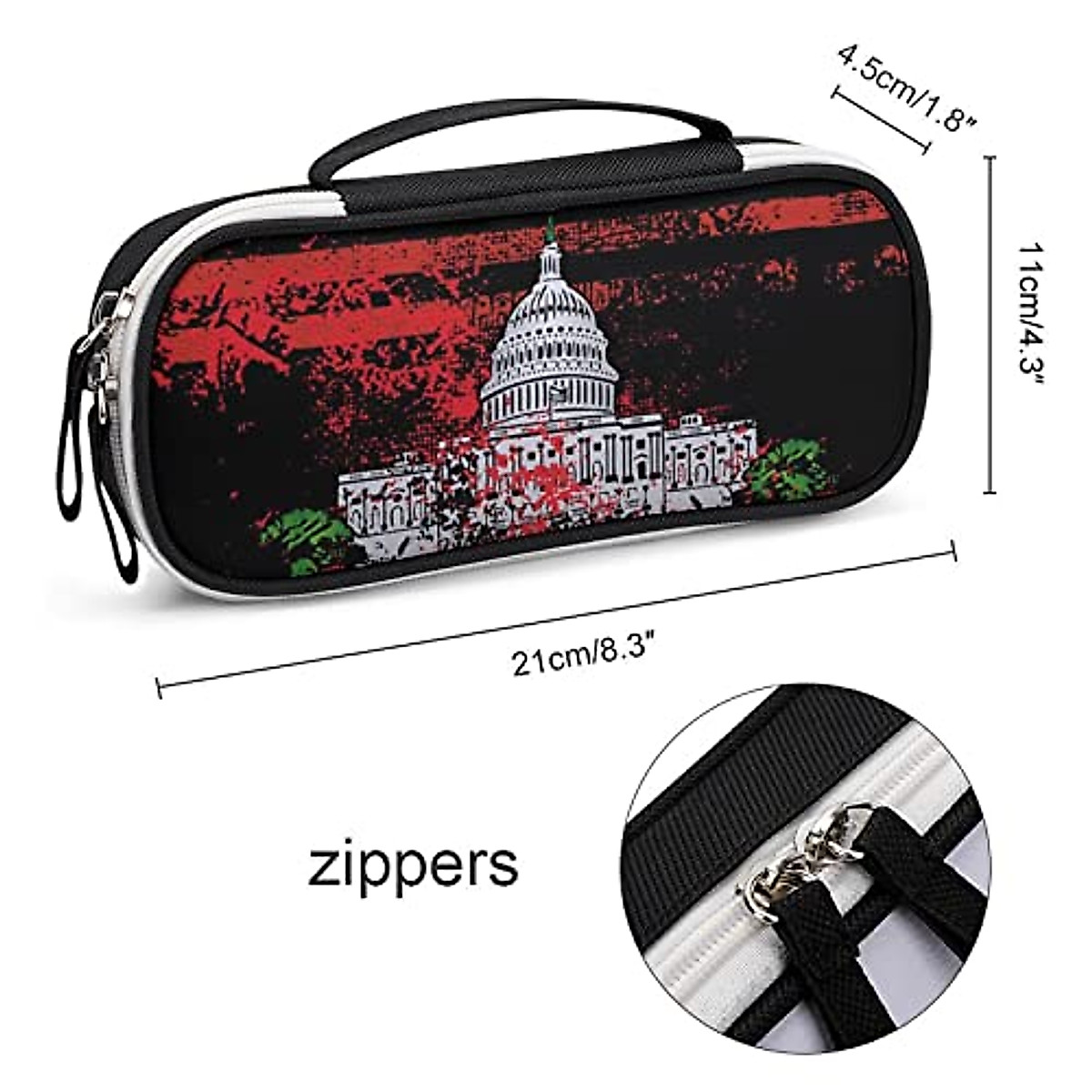 Washington and USA Flag Printed Pencil Case Bag Stationery Pouch with Handle Portable Makeup Bag Desk Organizer