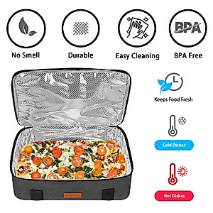 PFFVRP Insulated Casserole Carrier for Hot or Cold Food, Reusable Insulated Food Carrier for Potluck Parties, Picnic, Cookouts, Fits 11 x 15 or 9 x 13 Lasagna Pan, Casserole Dish, Baking Dish（Gray）