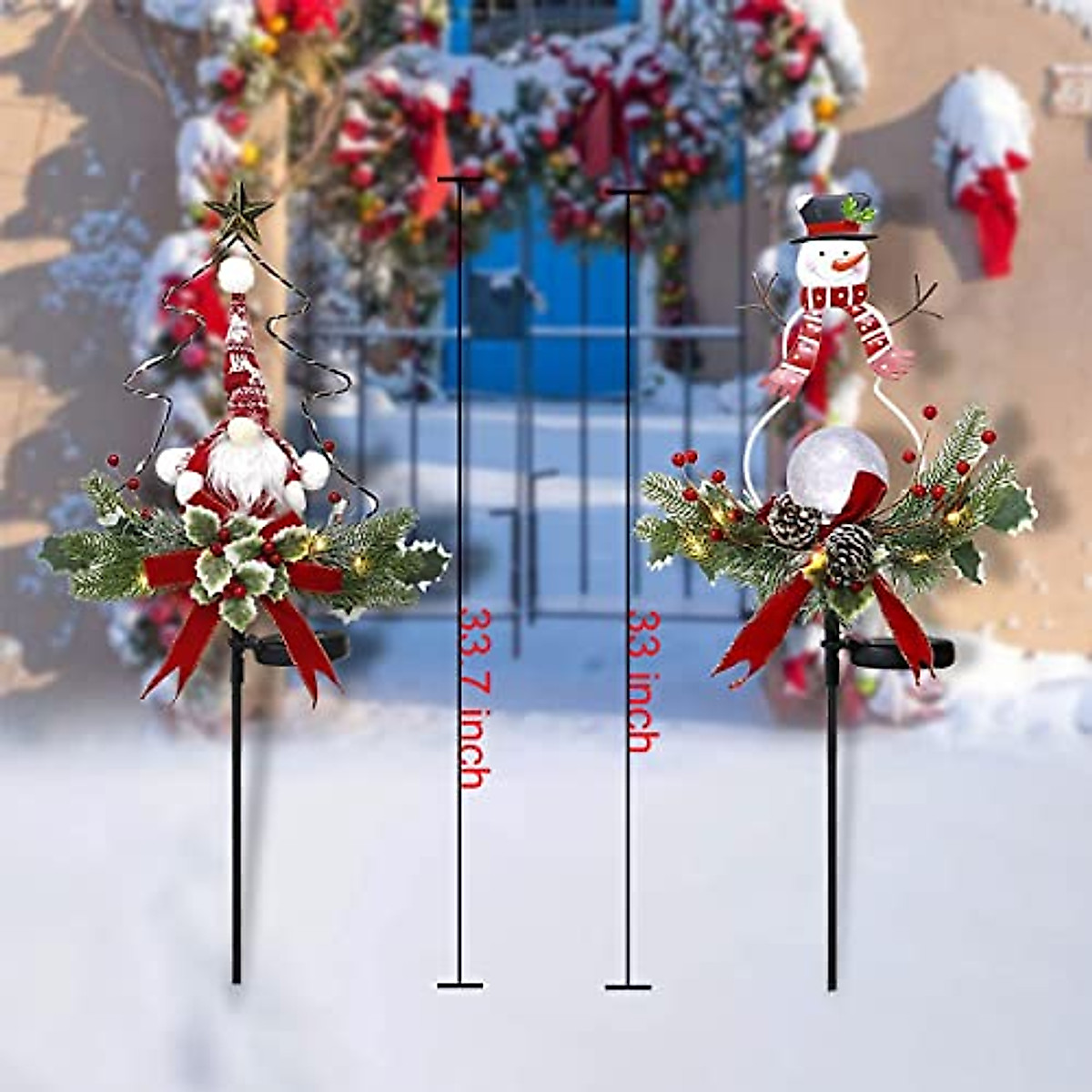 QMKGEC Outdoor Christmas Decorations, Xmas Solar Lights 2 pcs, Snowman LED Lights Butterflies Decor Light Waterproof for Yard Lawn Garden Decor