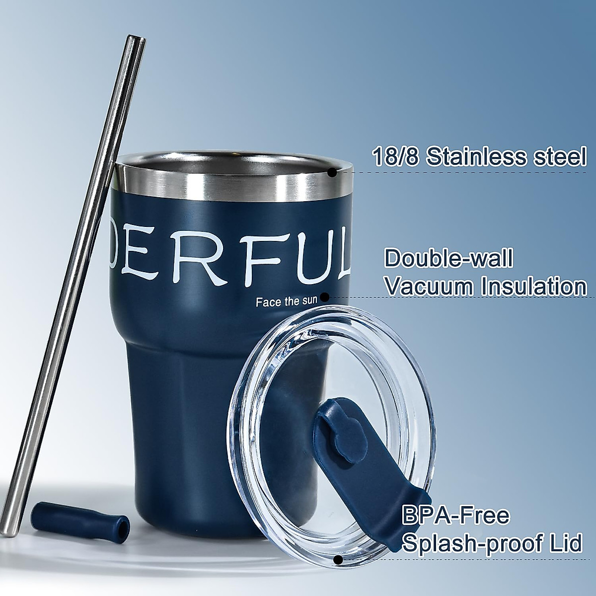 21 oz Travel Coffee Mug, Insulated Tumbler with Lid and Straw Double Wall Vacuum Insulated Tumbler Reusable Coffee Cups for Coffee, Tea and Drinks, Blue