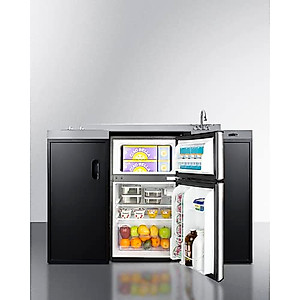 Summit Appliance CK55ADASINKR 54” Wide All-in-One Kitchenette in Black with a 2-Burner 115V Cooktop, 2-Door Refrigerator-Freezer, Sink, and Large Storage Cabinet (SINKR)