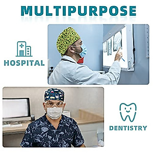 niaahinn 2pcs Adjustable Surgical Scrub Caps with Button & Sweatband Cotton Nursing Hair Caps with Tie Back for Men Women (22132-22133)