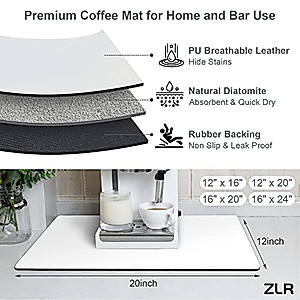ZLR Coffee Mat - 12" x 20" Middle Absorbent Kitchen Drying Mat for Dishes - Easy to Clean Coffee Bar Mat for Countertop, Coffee Maker, Espresso Machine - Milk White