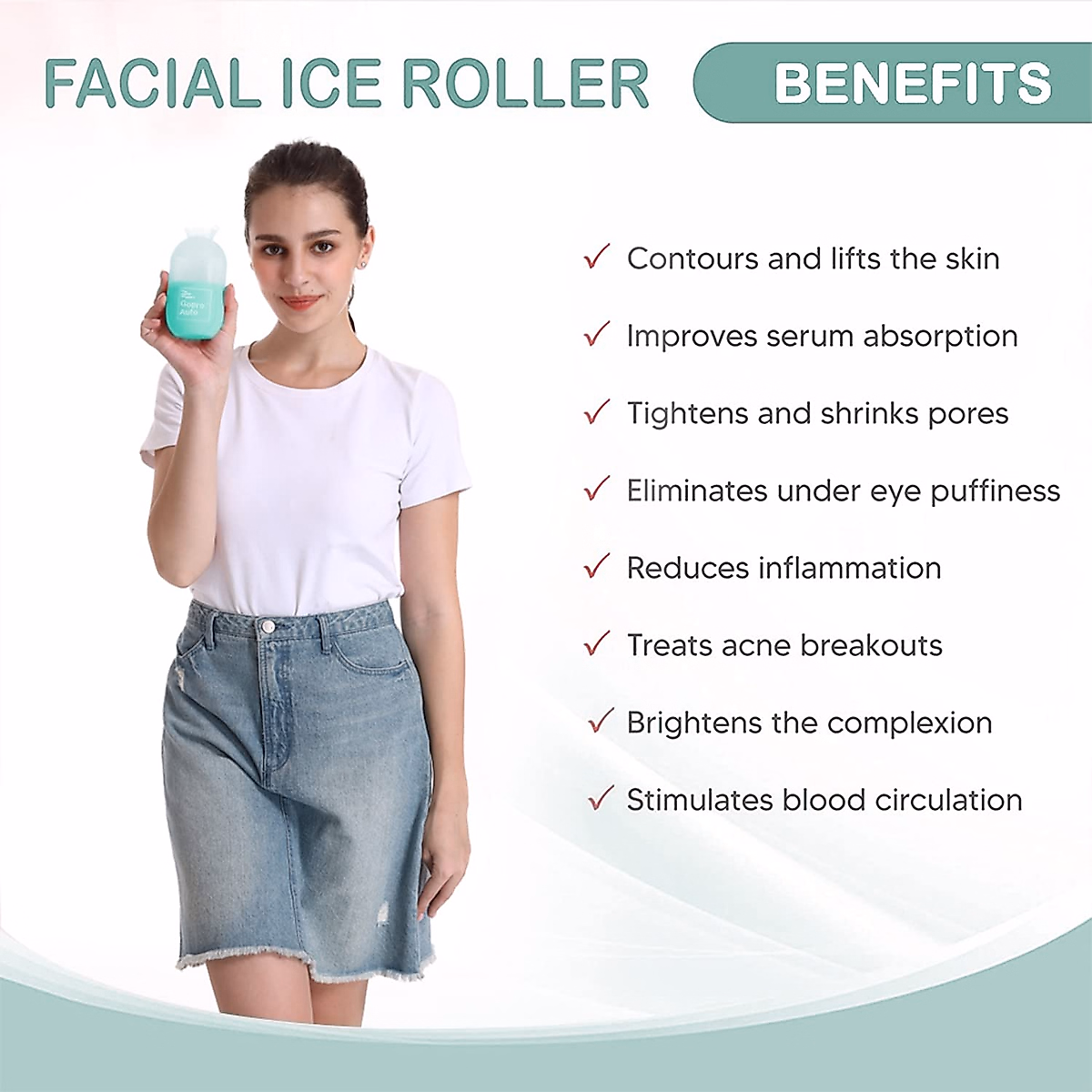Cube Ice Roller for Face, Ice Facial Roller for Eyes Neck Naturally Tone and Tighten Skin, De-puff Eye Bags, Add a Healthy Glow Cryotherapy Enhance Skin Elasticity (sky blue）