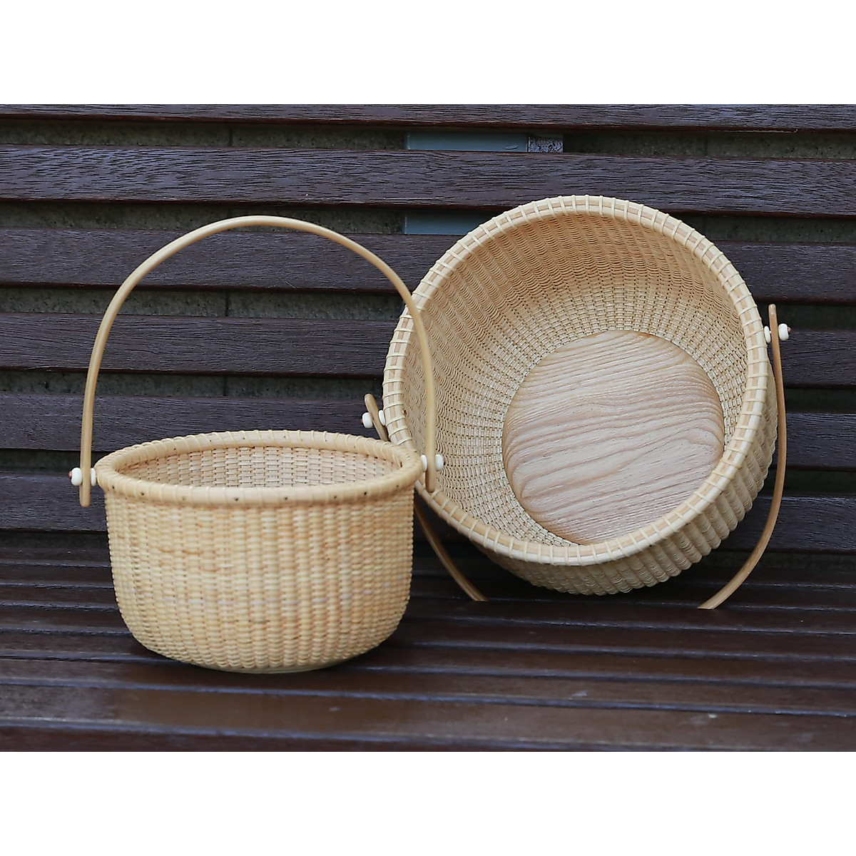 Teng Jin Open Round Nantucket Basket with Handles Handwoven Storage Serving Baskets for Easter, Picnics, Gifts, Home Decor and More several sizes ranging from 5” 13”