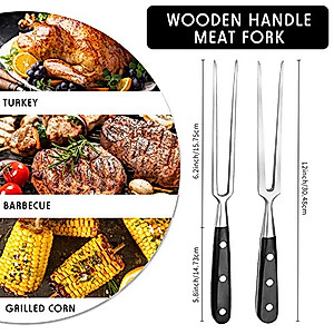 2 Pieces Carving Forks 12 Inch Stainless Steel Meat Fork Barbecue Fork Steak Fork for Kitchen Roast Grilling (Round Handle, Square Handle)