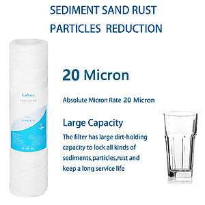 Lafiucy 20 Micron 10" x 2.5" String Wound Sediment Water Filter Cartridge,5 Pack,Whole House Sediment Filtration, Universal Replacement for Most 10 inch RO Unit