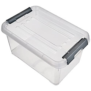 Curver Storage Box Handy Plus with lid 6L in Transparent/Silver, 29.5 x 19.5 x 14 cm