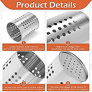 EORTA Stainless Steel Kitchen Utensil Holder Flatware Cylinder Silverware Draining Organizer Drying Rack with Round Drain Holes for Forks, Knives, Spoons, Chopsticks, Small