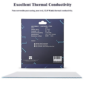 Thermalright Thermal Pad Silicone Thermal Pads 12.8 W/mK, Non Conductive Heat Resistance High Temperature Resistance for Laptop Heatsink/GPU/CPU/LED Cooler Gray (0.5mm)