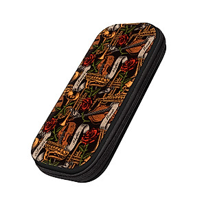 Carrying Case Compatible with Switch 2017 / Switch OLED 2021 Console Joy-Con with 10 Game Card Slots , Musical Instruments, Roses and Vintage Ribbon