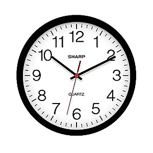 SHARP Wall Clock – Black, Silent Non Ticking 14 Inch Quality Quartz Battery Operated Round Easy to Read Home/Kitchen/Office/Classroom/School Clocks, Sweep Movement