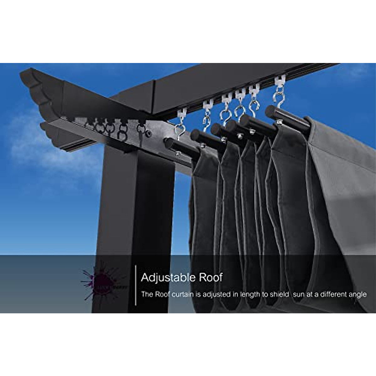 Luckyberry 10' X 13' Outdoor Retractable Pergola with Sun Shade Canopy Patio Metal Shelter for Garden Porch Beach Pavilion Grill Gazebo Modern Yard Grape Trellis Pergola, Grey