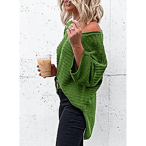 Dokotoo Womens Fashion Juniors Fall Summer Shirts and Blouses for Women 2024 Pullover Sweaters T-Shirts Off Shoulder 3/4 Sleeve Tunic Tops Loose Tee Shirts Light Green Medium