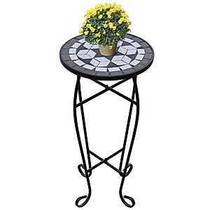 FAMIROSA Mosaic Side Table Plant Table Black White