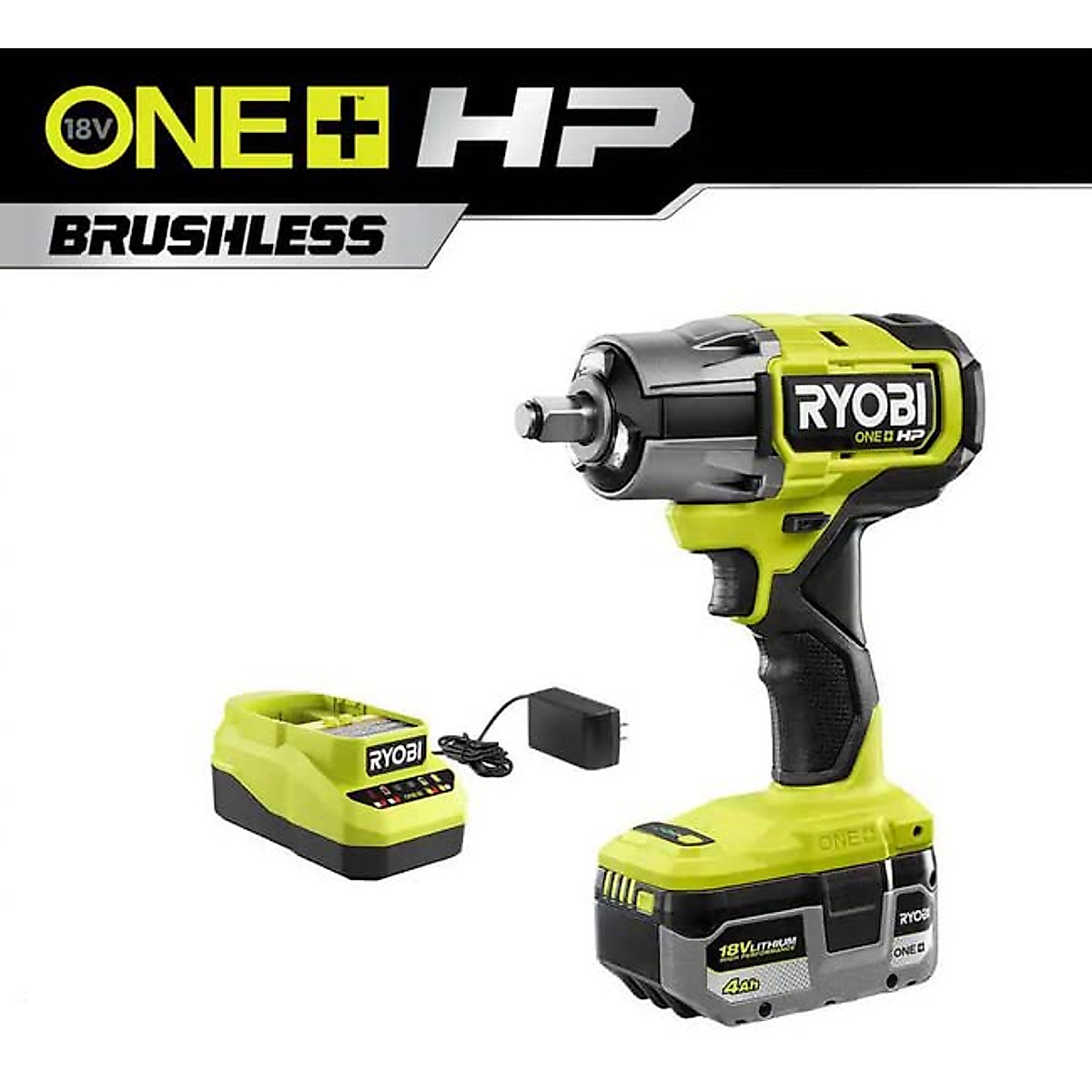 RYOBI P262K1 ONE+ HP 18V Brushless Cordless 4-Mode 1/2 in. Impact Wrench Kit w/ 4.0 Ah HIGH PERFORMANCE Lithium-Ion Battery & Charger
