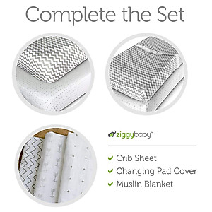 Ziggy Baby Crib Sheets, Toddler Bedding Fitted Jersey Cotton (2 Pack) Chevron, Dot, Grey/White