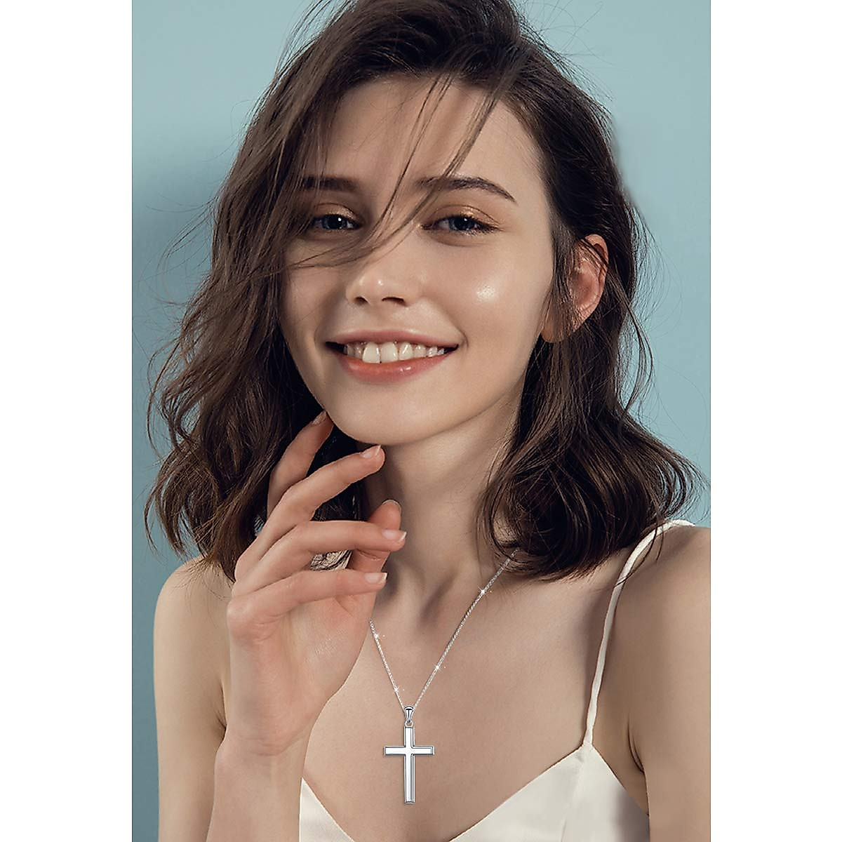 DAOCHONG S925 Sterling Silver Cross Communion Baptism Easter Pendant Necklace for Women Men Teen Jewelry