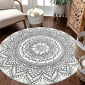 HEBE 4 Ft Round Area Rug Soft Chic Bohemian Mandala Rugs Machine Washable Non Slip Indoor Sofa Floor Area Mat Carpet for Living Room Sofa Bedroom Nursery Decor, Grey