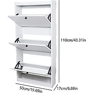 DYRABREST 3 Drawer Shoe Cabinet White,Shoe Storage with 3 Flip Doors Adjustable Shelf Freestanding Organizer for Entryway,Narrow Shoe Rack Storage Organizer Cabinet, Single-Turn, 3-Layer Shoe Cabinet