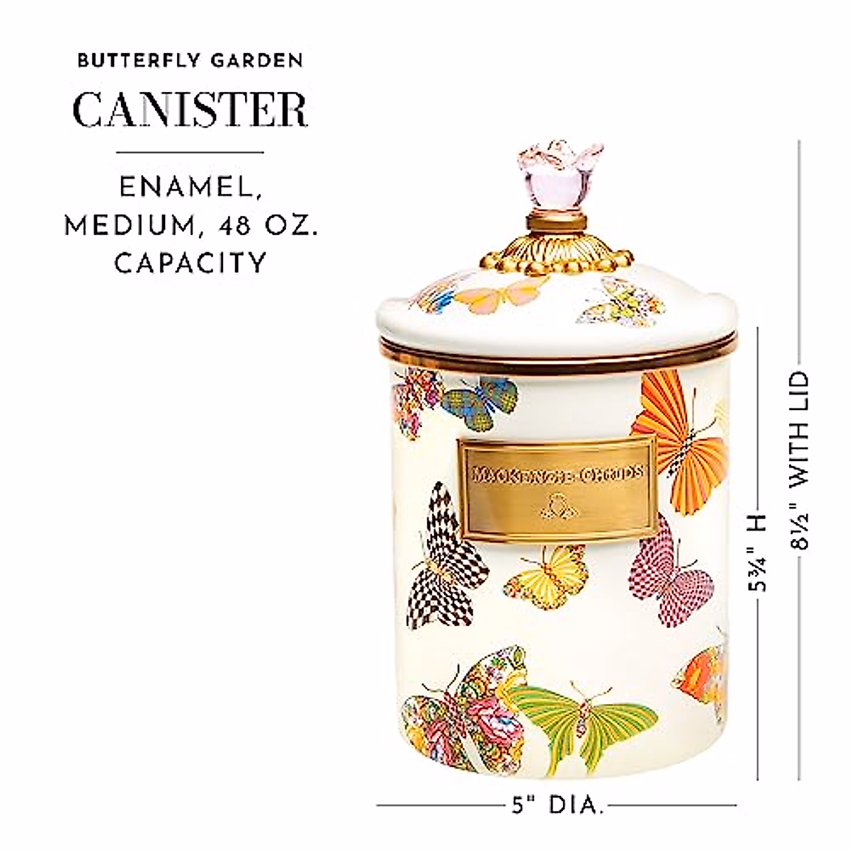 MacKenzie-Childs Butterfly Garden Canister with Lid, Decorative Food Canister, Medium, 1 Count (Pack of 1)
