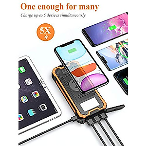 MINRISE Wireless Portable Charger, QC3.0 20W Power Bank Fast Charging 30000mAh Solar Charger, Battery Bank with Strong Flashlight, External Battery Pack Compatible with iPhone, Samsung, iPad, etc.