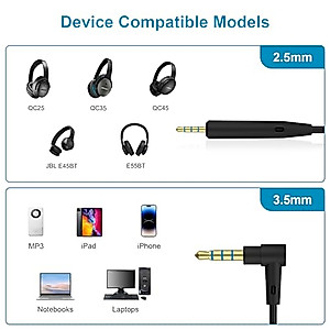 QC35 Replacement Cable for Bose QC35 QC35II QC45 QC25 OE2 OE2i E45BT E55BT E65BTNC 750NC Headphones with Mic and Volume Control (4.6FT Black)