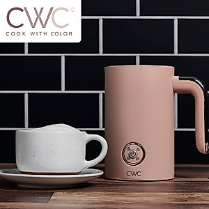 COOK WITH COLOR 4-in-1 Electric Milk Steamer and Frother - 2-Minute Heating and Frothing, Hot and Cold Foam Maker for Coffee, Latte, Cappuccino, Macchiato, Milk Warmer, Auto Shut Off, Blush