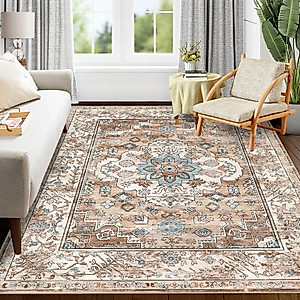 Pauwer Boho Area Rug 5x7 Washable Rugs for Living Room Vintage Non Slip Area Rug Ultra Soft Throw Rugs Carpet for Bedroom Dining Room Dorm