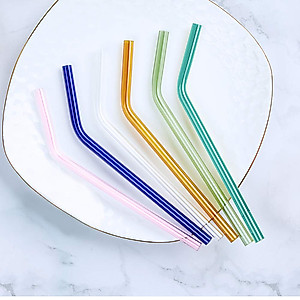 Reusable Bent Glass Drinking Straws,Set of 12 Bent Straws With 2 Cleaning Brushes,Shatter Resistant,Non-Toxic,Eco Friendly Reusable Straws (Multi-Color 12 Pack)