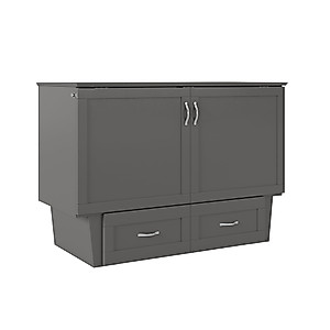 AFI Monroe Full Size Murphy Bed Chest with Mattress, Storage, & Built-in Charger in Grey