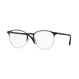 Ray-Ban RX6375 Round Prescription Eyeglass Frames, Black On Silver/Demo Lens, 53 mm