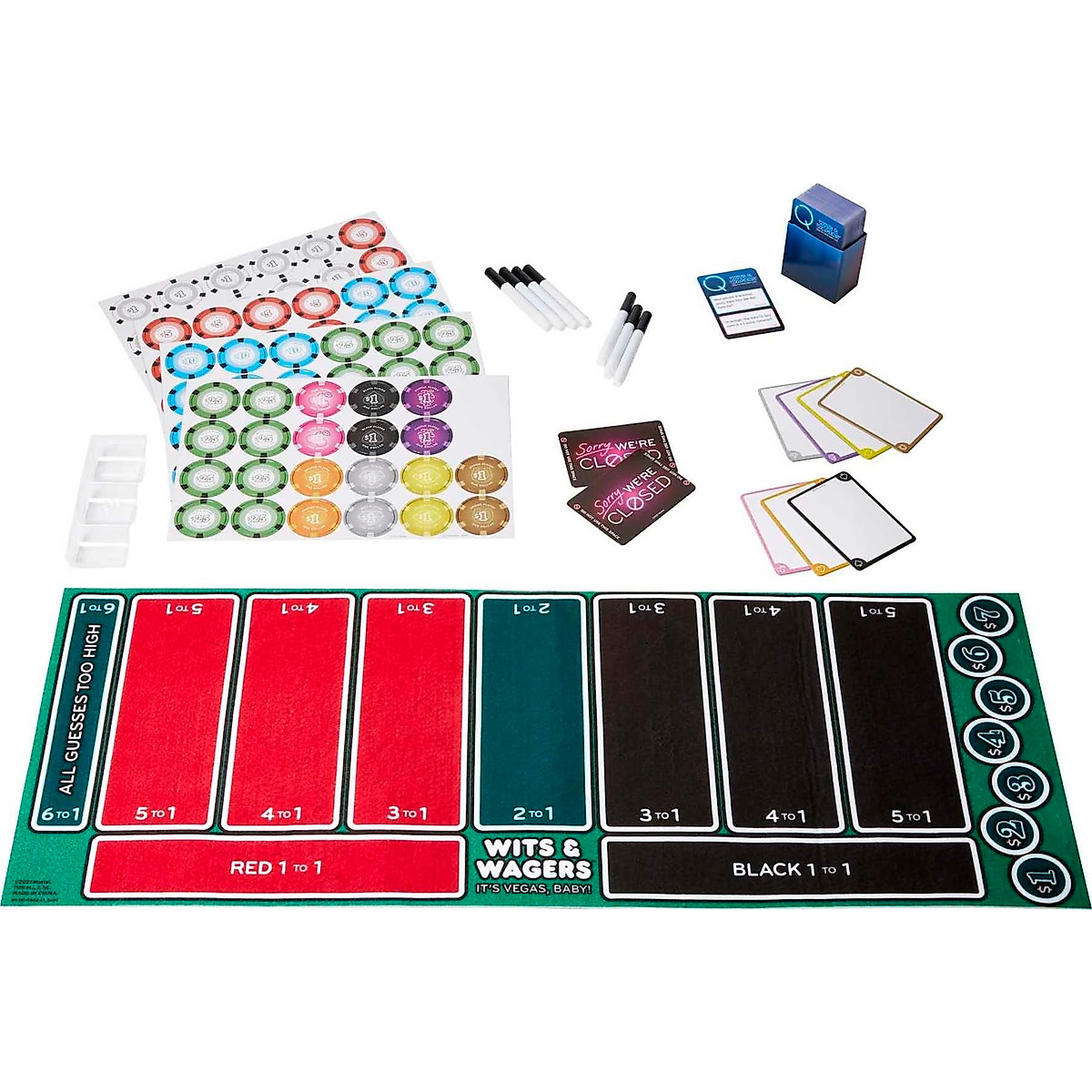Mattel Games Wits & Wagers Board Game Vegas Edition, Party Game with Dry Erase Boards, Markers & Poker Chips for 5+ Players