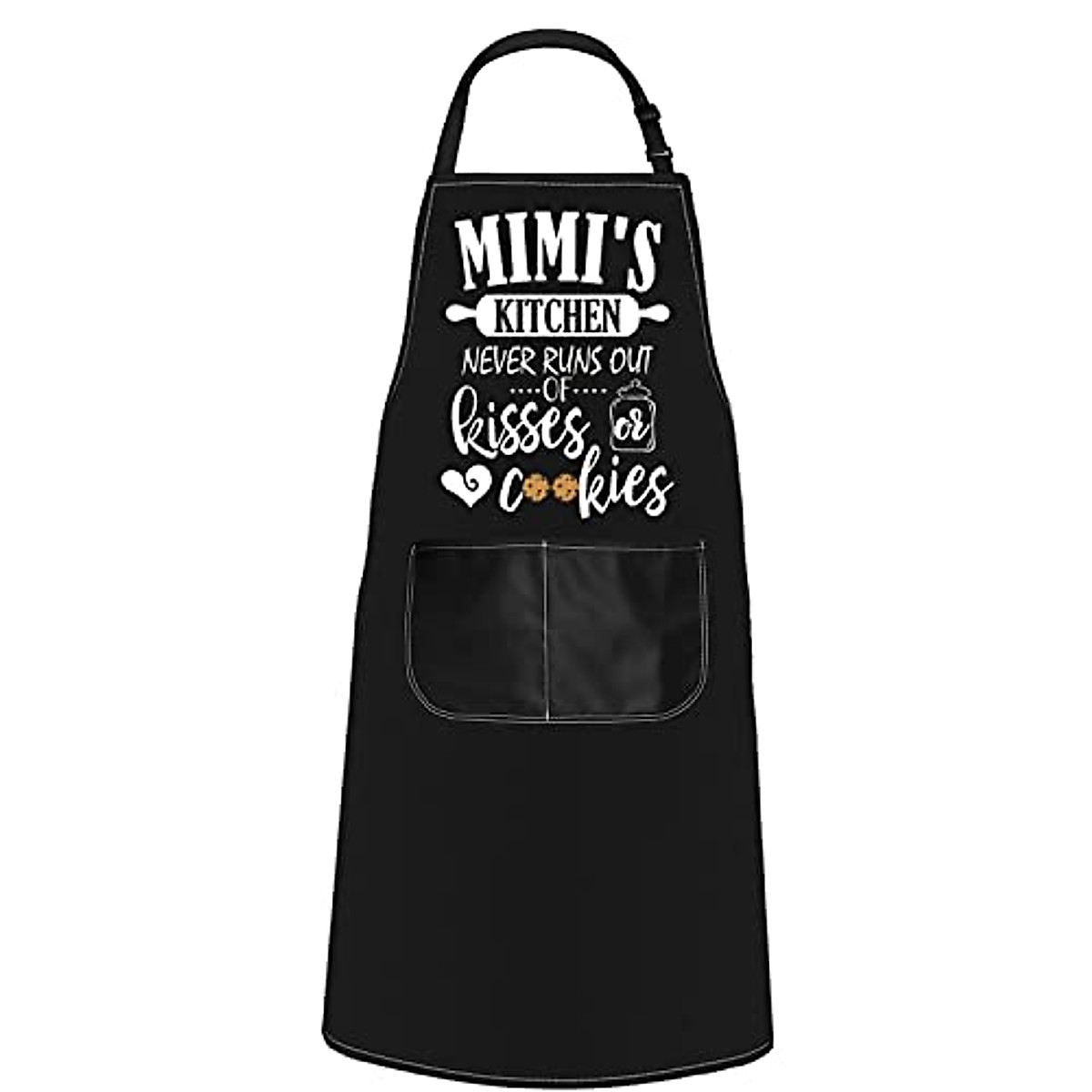 POFULL Mimi Gift Mimi Mother's Day Gift Mimi's Kitchen Never Runs Out Of Kisses and Cookies (Mimi's Kitchen Apron)