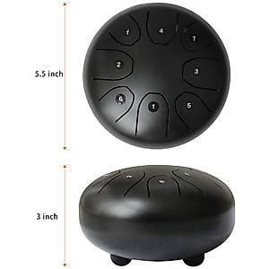 Steel Tongue Drum Steel Drums Flatsons C Key 8 Notes 5.5 Inch Percussion Instrument with Drum Mallets Carry Bag Great Gift for Beginner Adult Kid Black