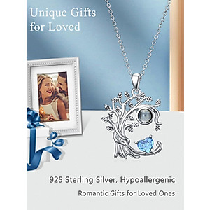 Dorunmo Personalized Photo Picture Projection Necklace Tree of Life Necklace Aquamarine March Birthstone Necklace for Women 925 Sterling Silver Mothers Day Birthday Romantic Jewelry Gifts Women Wife Mom Girlfriend Anniversary