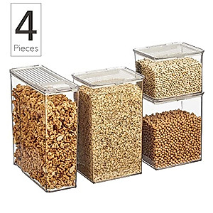 Nate Home by Nate Berkus Airtight Food Canister Containers | with Locking Lids for Storing Dry Goods on Any Kitchen Counter, Cabinet, or Pantry Storage from mDesign - Set of 4, Clear