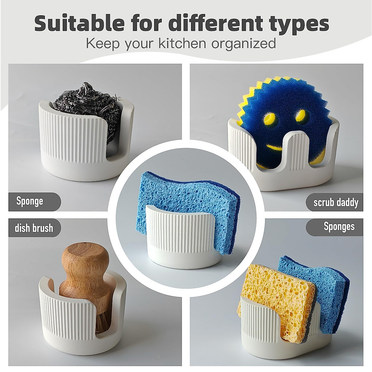 BekPooQ Ultra Absorbent Stone Sponge Holder for Kitchen Sink, 1 Slot Diatomite Kitchen Sink Sponge Holder, Quick Dry Kitchen Sponge Holder for Sink, Diatomaceous Earth Dish Sponge Holder, Small, White