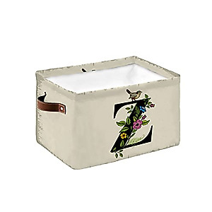 Bird on Monogram Z with Floral Storage Baskets for Shelves Storage Bins for Organizing Waterproof Shelf Basket for Home Nursery Toys Clothes Towels Cubes Closet Organizers, Vintage Flower Letter Z