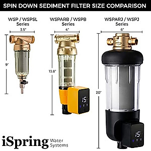iSpring WSP-50SL Reusable Whole House Spin Down Sediment Water Filter Softener, Includes Siliphos Helps Prevent Scale and Corrosion, 1" MNPT + 3/4" FNPT, 50 Micron