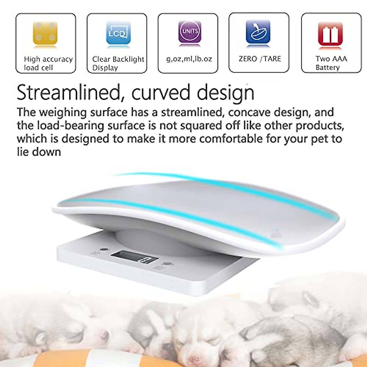 BIGNADO Digital Puppy Scale Small Pet Scale for Puppies High Precision Wiggle-Proof Multi-Function Electronic Kitten Scales Weigh Rabbit or Puppy Mini Gram Weight for Newborn Pets, 11.6''*7.3''