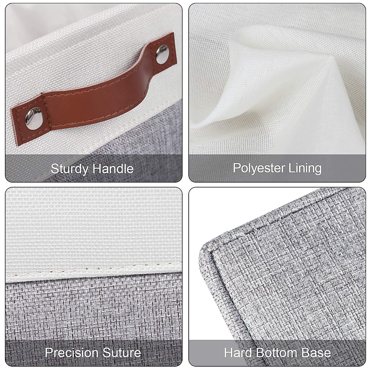 Univivi Storage Bins with Hard Bottom,13 x 13 x13 Cube Storage Baskets with Handles,Gray Foldable Fabric Storage Bins Organizer Baskets for Closet