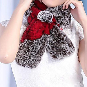 Valpeak Real Fur Scarves Women Winter Fur Neck Warmer Scarf Cold Weather Rabbit Knitted Fuzzy Fluffy (graywithred)