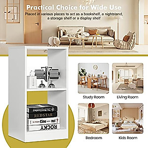 Giantex 2-Pcs 2-Tier White Bookshelf, Narrow Wood Bookcase with Anti-Tipping Kit, Short Open Shelving Rack for Small Space, Mini Cube Bookshelf for Living Room, Bedroom, Kids Room, Classroom